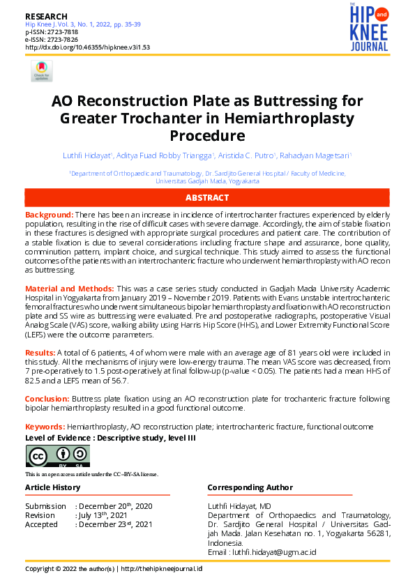 (PDF) AO Reconstruction Plate as Buttressing for Greater Trochanter in ...