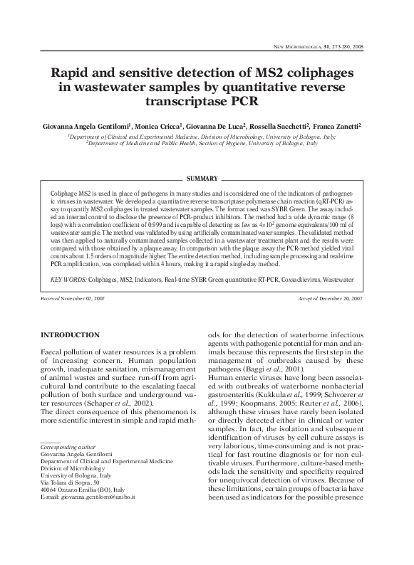 (PDF) Rapid and sensitive detection of MS2 coliphages in wastewater ...