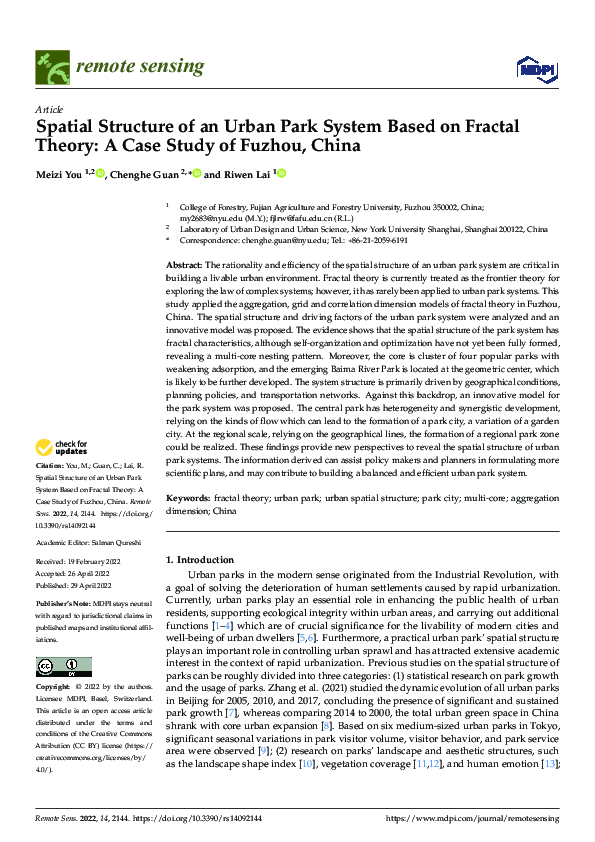 (PDF) Spatial Structure of an Urban Park System Based on Fractal Theory: A Case Study of Fuzhou ...
