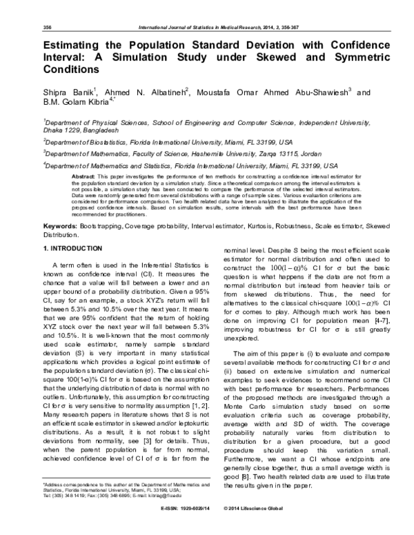 (PDF) Estimating the Population Standard Deviation with Confidence ... (PDF) Estimating the Population Standard Deviation with Confidence ...