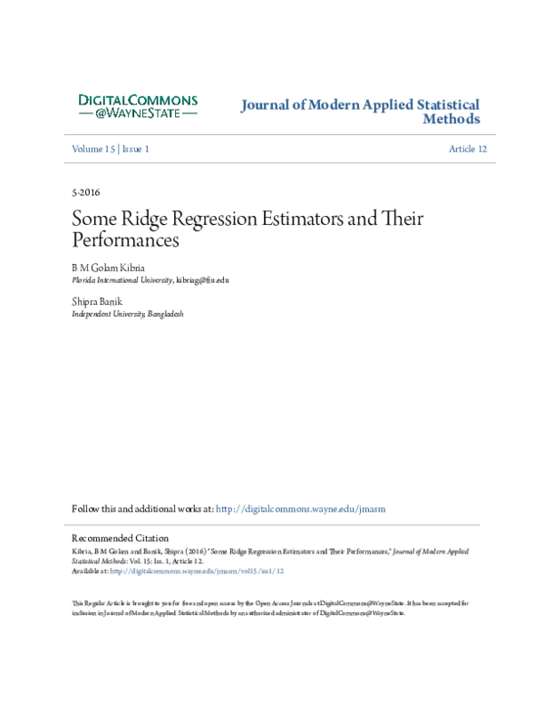 (PDF) Some Ridge Regression Estimators and Their Performances