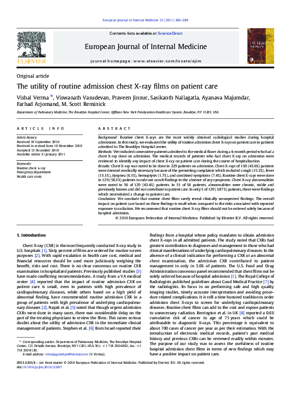 (PDF) The utility of routine admission chest X-ray films on patient care