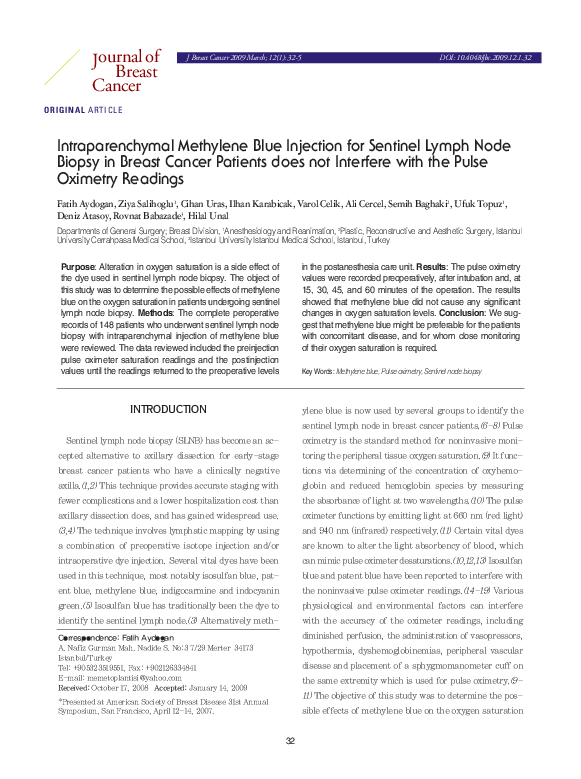 (PDF) Intraparenchymal Methylene Blue Injection for Sentinel Lymph Node ...