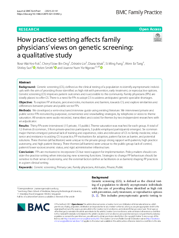 (PDF) How practice setting affects family physicians’ views on genetic ...