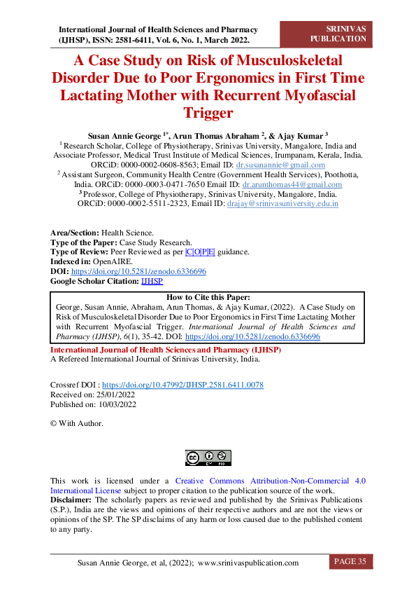 (PDF) A Case Study on Risk of Musculoskeletal Disorder Due to Poor ...