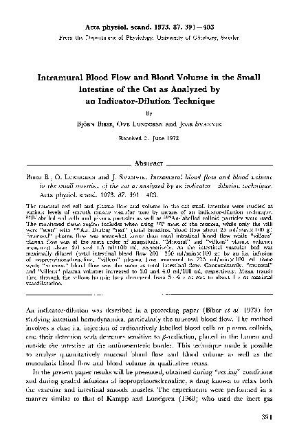(PDF) Intramural Blood Flow and Blood Volume in the Small Intestine of ...