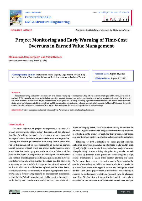 (PDF) Project Monitoring and Early Warning of Time-Cost Overruns in ...