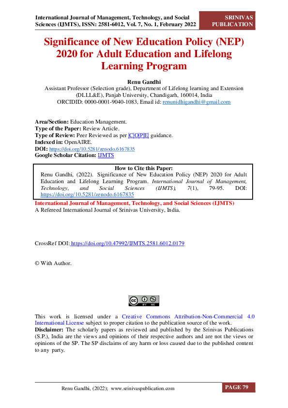 (PDF) Significance of New Education Policy (NEP) 2020 for Adult ...