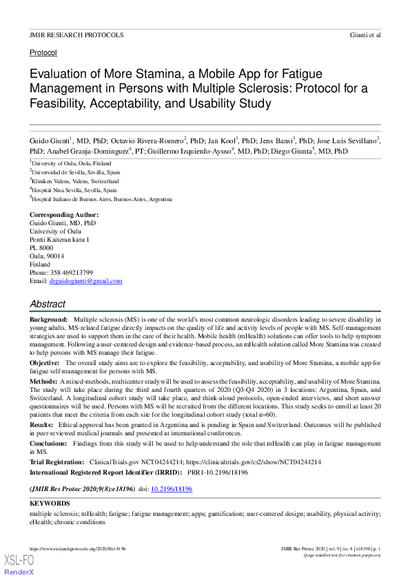 (PDF) Pilot study for the evaluation of the More Stamina mobile application for fatigue ...