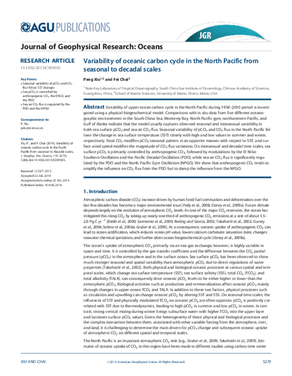 (PDF) Variability of oceanic carbon cycle in the North Pacific from ...