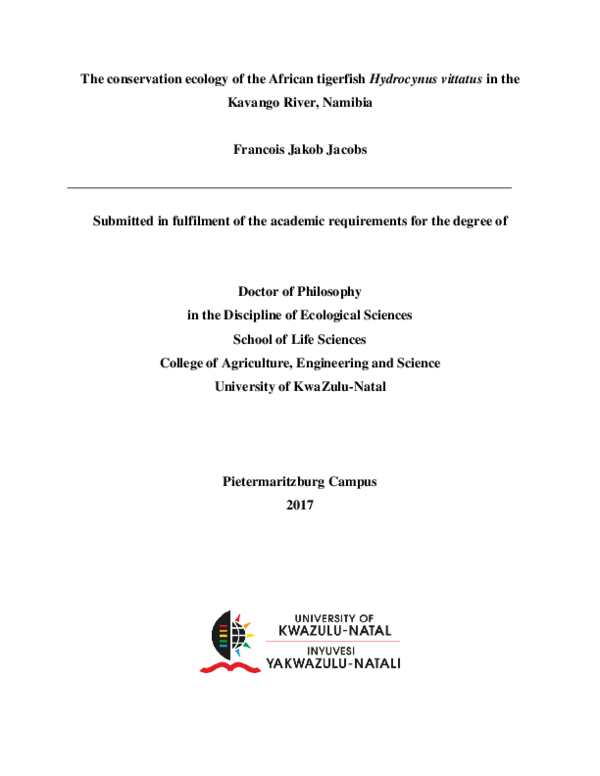 (PDF) The conservation ecology of the African tigerfish Hydrocynus ...