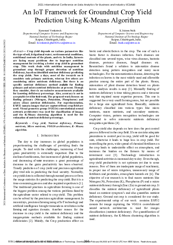 (PDF) An IoT Framework for Groundnut Crop Yield Prediction Using K ...