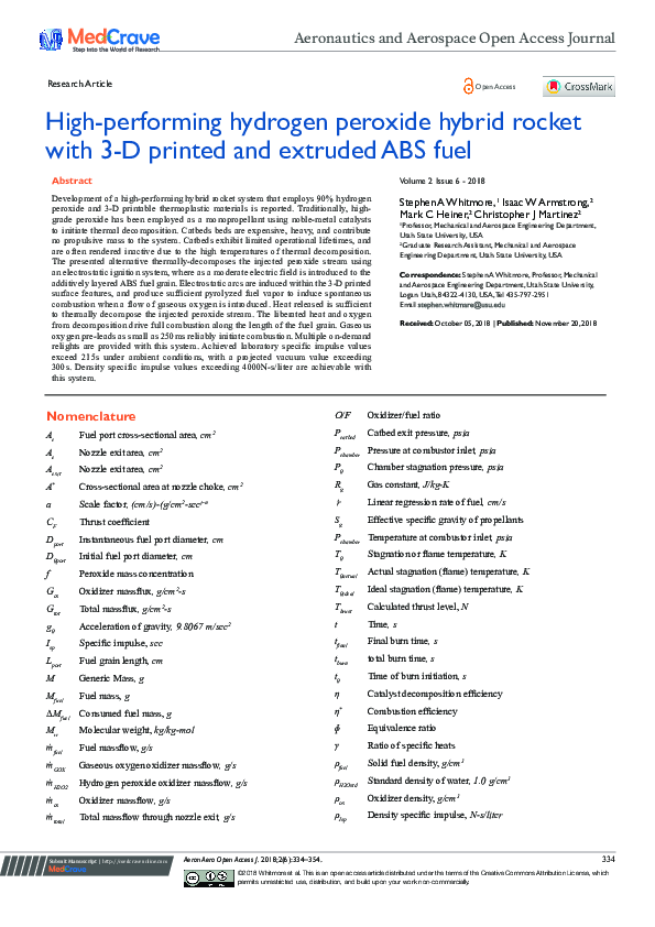 (PDF) High-performing hydrogen peroxide hybrid rocket with 3-D printed ...