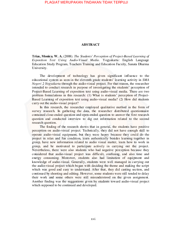 (PDF) Students` perception of project-based learning of exposition text using audio-visual media