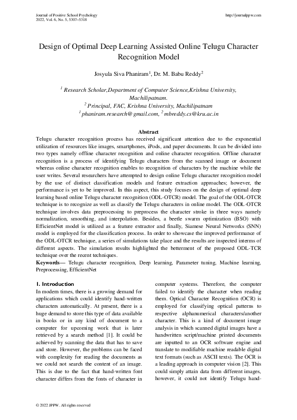 Pdf Design Of Optimal Deep Learning Assisted Online Telugu Character Recognition Model