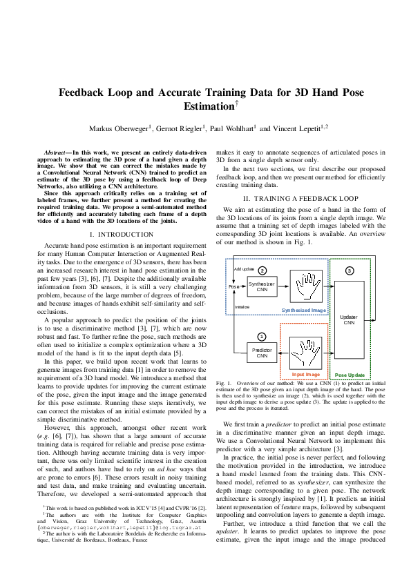 (PDF) Feedback Loop and Accurate Training Data for 3D Hand Pose Estimation