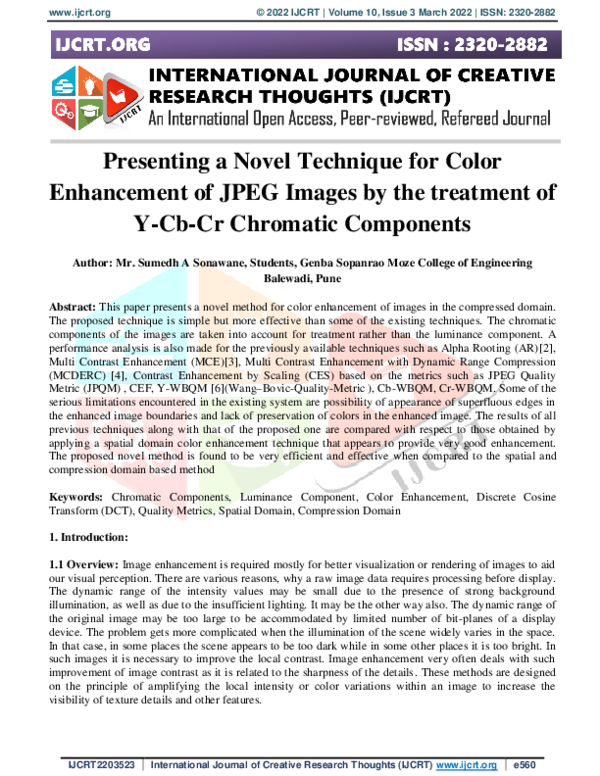 (PDF) Presenting a Novel Technique for Color Enhancement of JPEG Images by the treatment of Y-Cb ...
