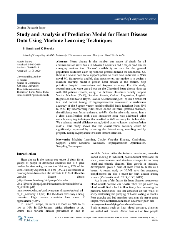 (PDF) Study and Analysis of Prediction Model for Heart Disease Data Using Machine Learning ...