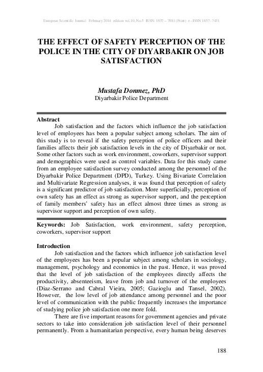 (PDF) The Effect of Safety Perception of the Police in the City of ...