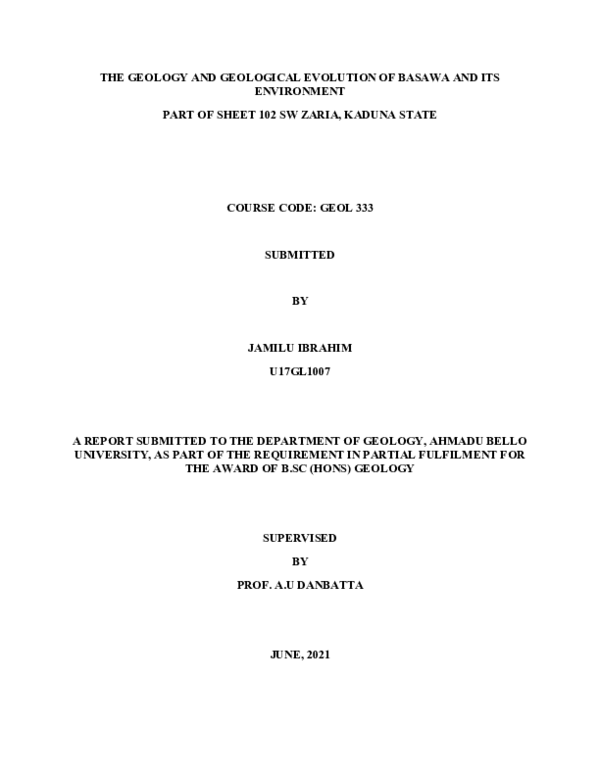 (DOC) THE GEOLOGY AND GEOLOGICAL EVOLUTION OF BASAWA AND ITS ENVIRONMENT