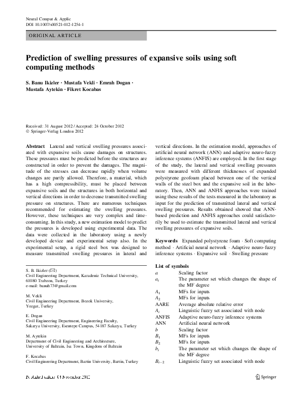 (PDF) Prediction of swelling pressures of expansive soils using artificial neural networks