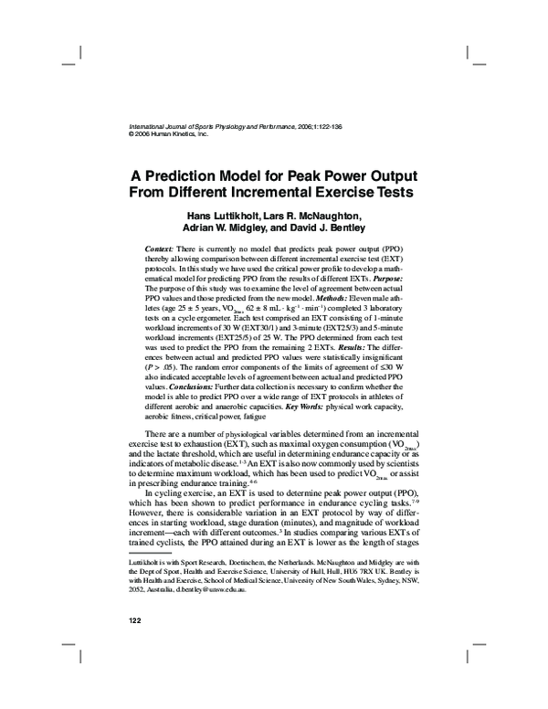 (PDF) A Prediction Model for Peak Power Output from Different ...