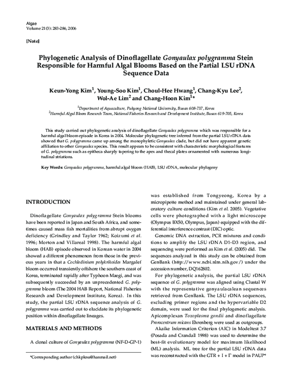 (PDF) Phylogenetic Analysis of Dinoflagellate Gonyaulax polygramma ...