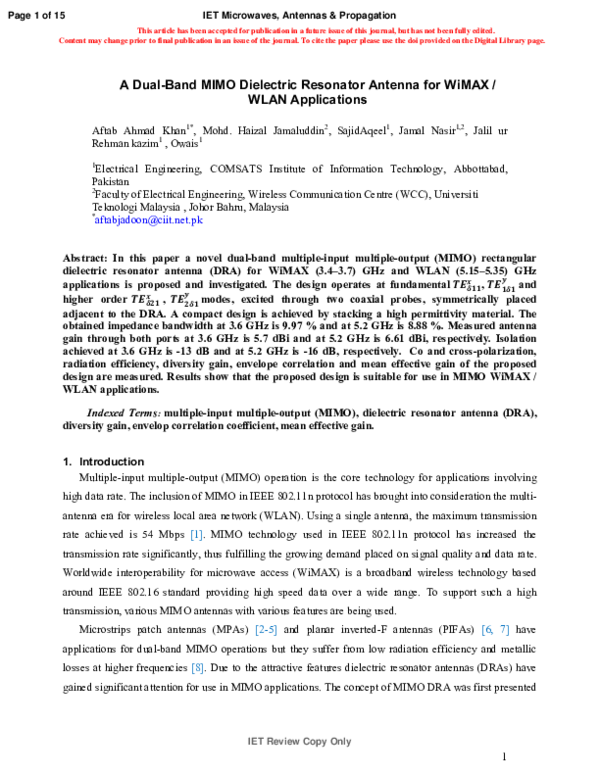 Pdf Dual‐band Mimo Dielectric Resonator Antenna For Wimax Wlan Applications