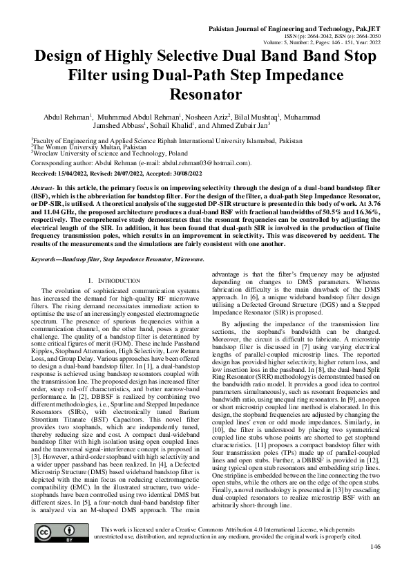 (PDF) Design of Highly Selective Dual Band Band Stop Filter using Dual ...
