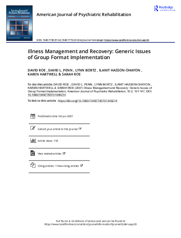 (PDF) Illness Management and Recovery: Generic Issues of Group Format ...