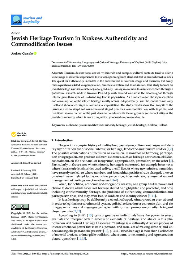 (PDF) Jewish Heritage Tourism in Krakow. Authenticity and ...