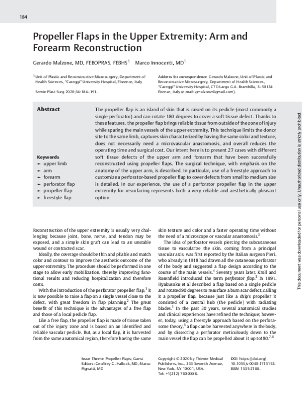 Pdf Propeller Flaps In The Upper Extremity Arm And Forearm
