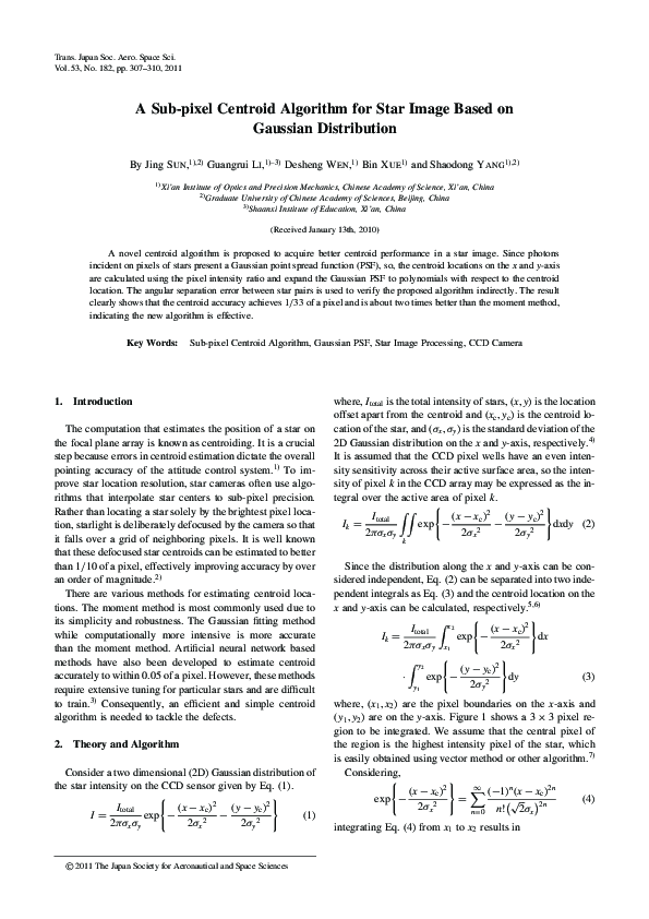 (PDF) A Sub-pixel Centroid Algorithm for Star Image Based on Gaussian Distribution