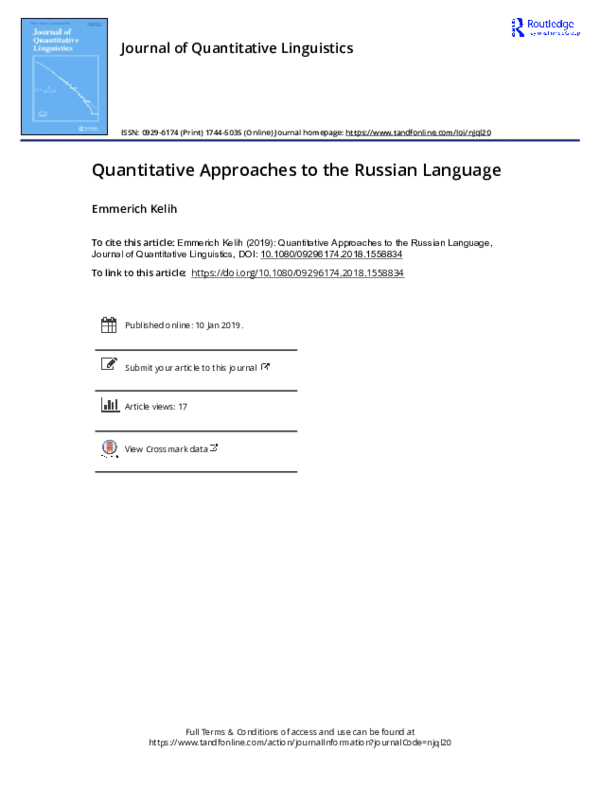 (PDF) Quantitative Approaches to the Russian Language
