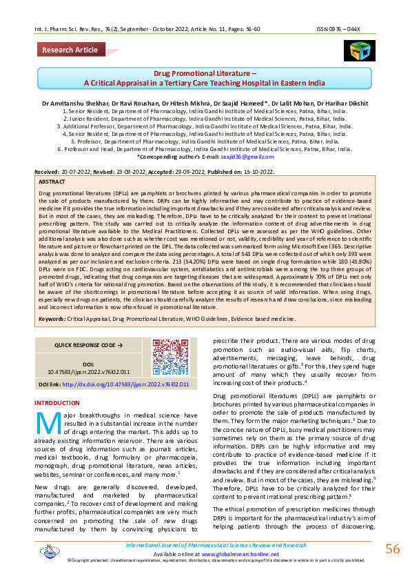 (PDF) Drug Promotional Literature – A Critical Appraisal in a Tertiary ...