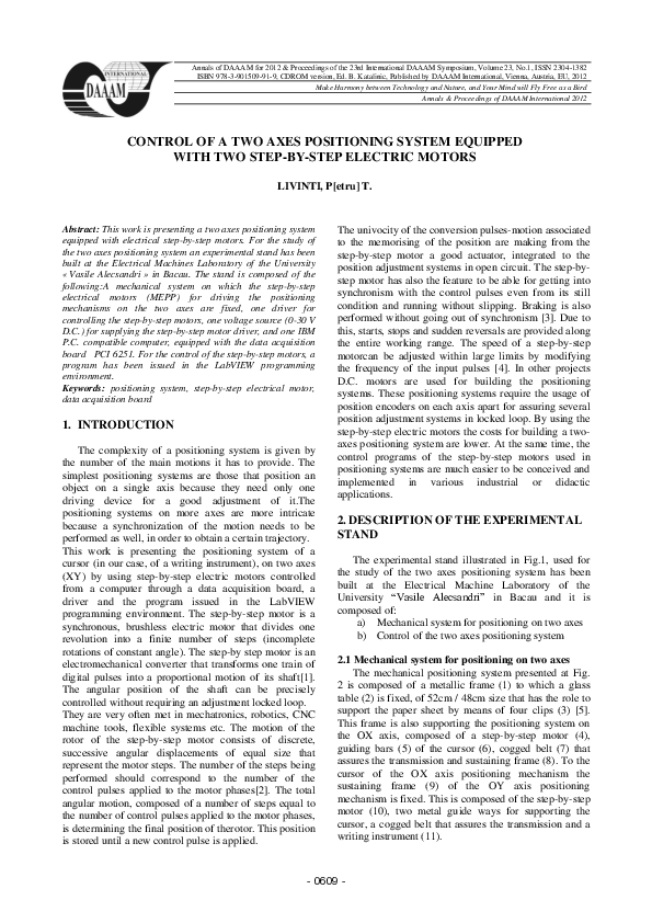 (PDF) Control of a Two Axes Positioning System Equipped with Two Step ...