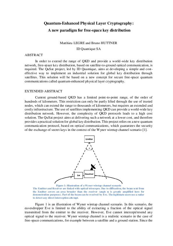 (PDF) Quantum-Enhanced Physical Layer Cryptography : A new paradigm for free-space key distribution