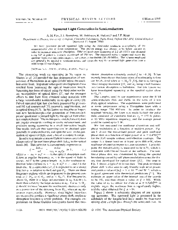 (PDF) Squeezed Light Generation in Semiconductors