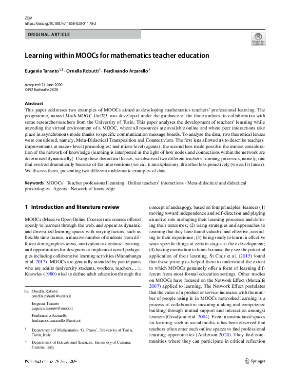 (PDF) Learning within MOOCs for mathematics teacher education