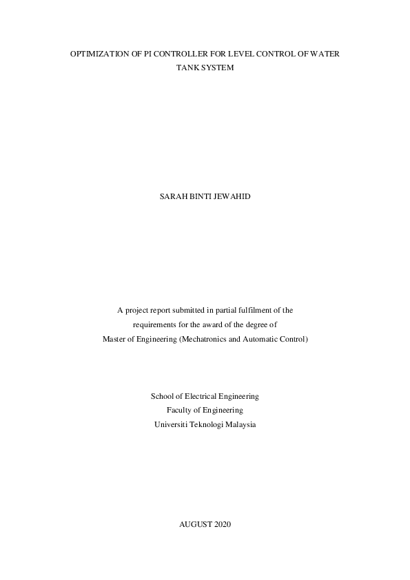 (PDF) Optimization of pi controller for level control of water tank system