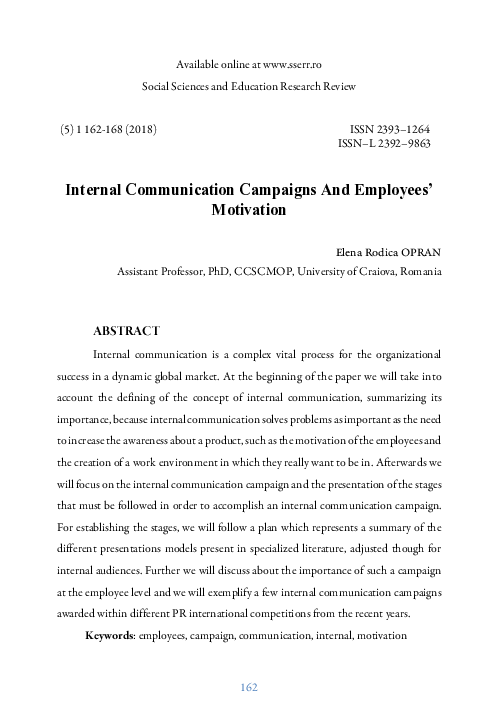 (PDF) Internal Communication Campaigns And Employees' Motivation
