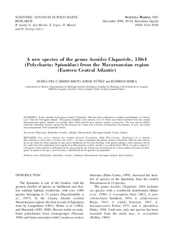 (PDF) A new species of the genus Aonides Claparède, 1864 (Polychaeta ...