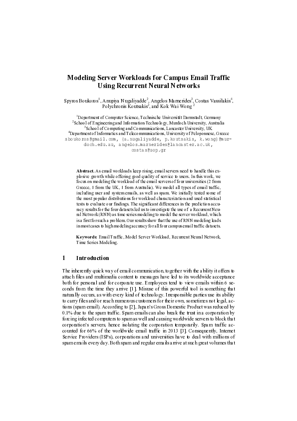 Pdf Modeling Server Workloads For Campus Email Traffic Using