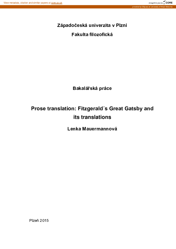 (PDF) Prose translation: Fitzgerald´s Great Gatsby and its translations