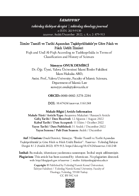 (PDF) İlimler Tasnifi ve Tarihi Açısından Taşköprülüzâde'ye Göre Fıkıh ...