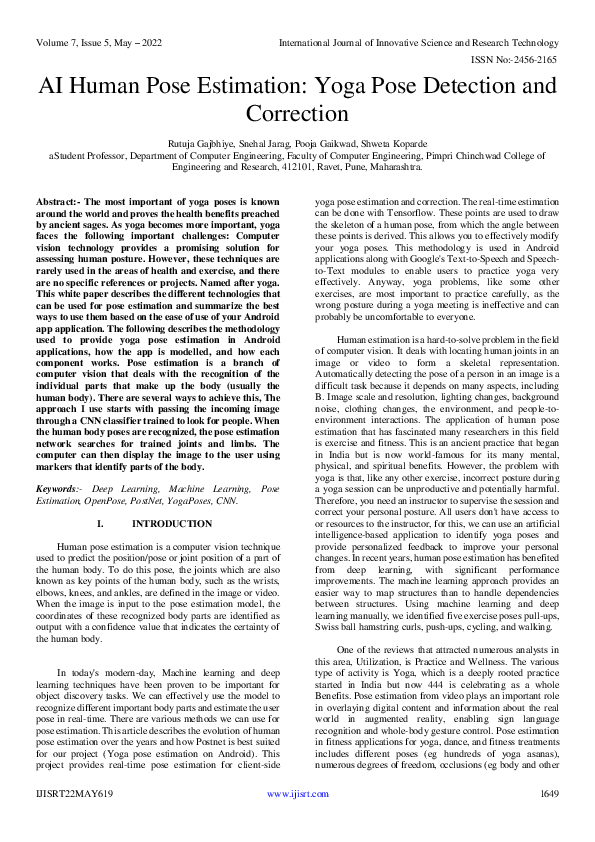 (PDF) AI Human Pose Estimation: Yoga Pose Detection and Correction