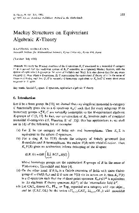 (PDF) Mackey structures on equivariant algebraic K-theory