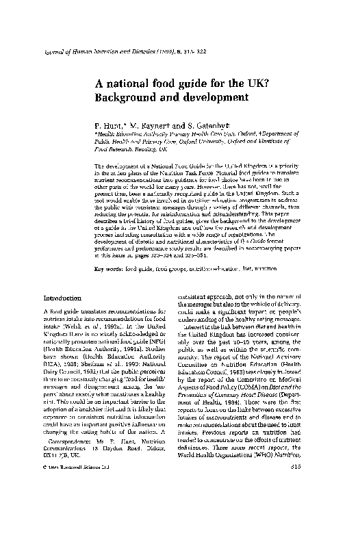 (PDF) A national food guide for the UK? Background and development