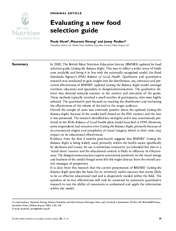 (PDF) Evaluating a new food selection guide