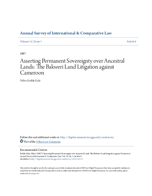 (PDF) Asserting Permanent Sovereignty over Ancestral Lands: The Bakweri ...